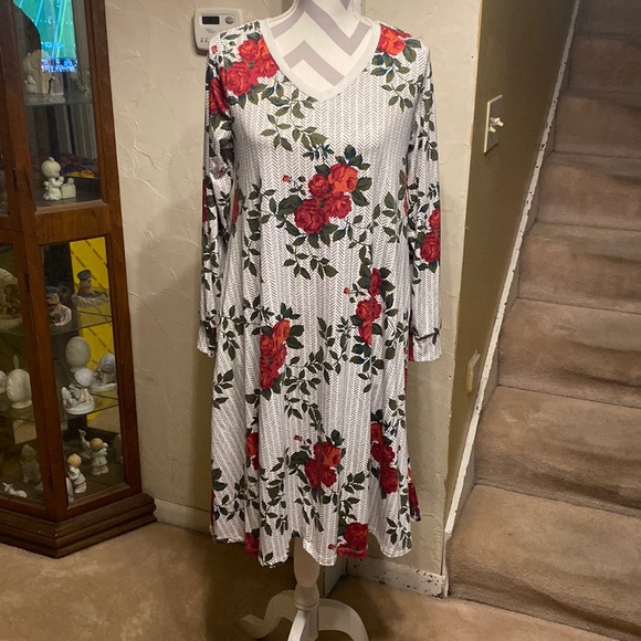 LuLaRoe | Dresses | Small Lularoe Emily V Neck Swing Dresswhite And ...